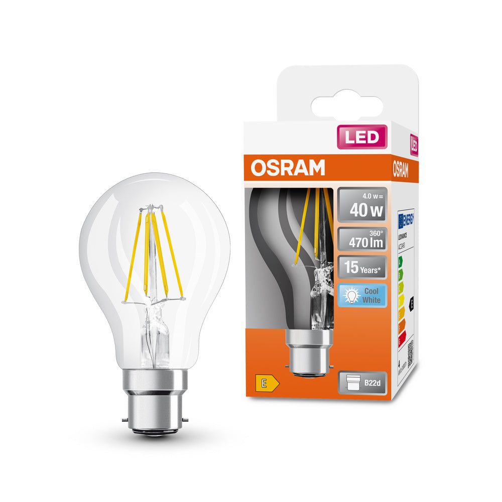 Lampe LED OSRAM LED Retrofit CLASSIC A 4W 840 Clear B22d, 470 lm, 4000 – LEDVANCE France