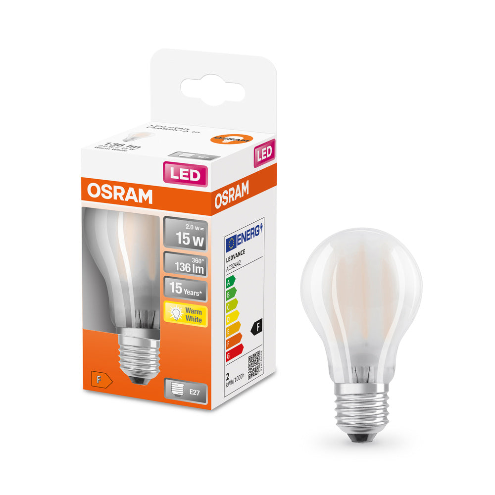 Lampe LED OSRAM LED Retrofit CLASSIC A 1,5W 827 Frosted E27, 136 lm, 2 – LEDVANCE France