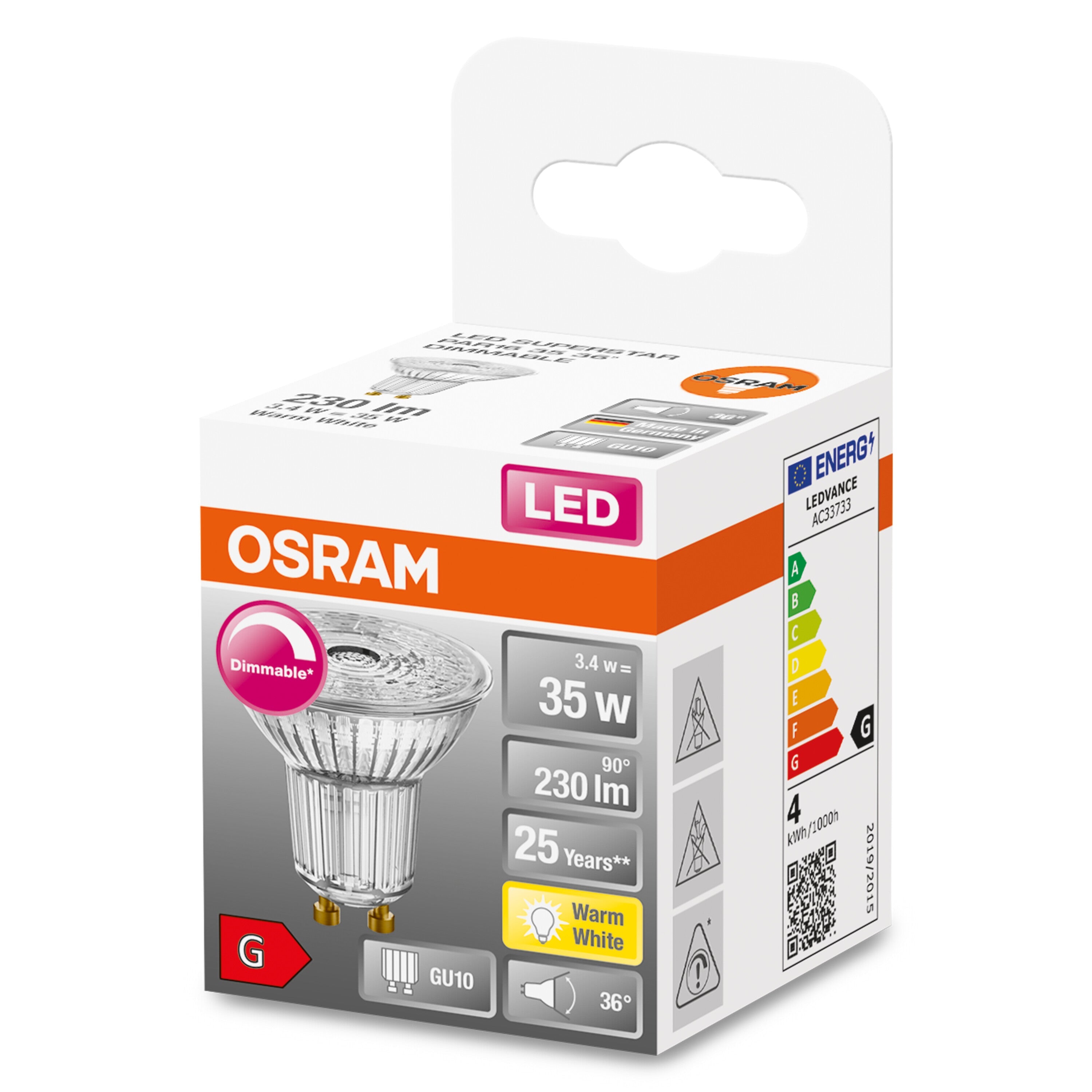 OSRAM LED SUPERSTAR PAR16 Spot LED à intensité variable (ex 35W) 3,7W – LEDVANCE France